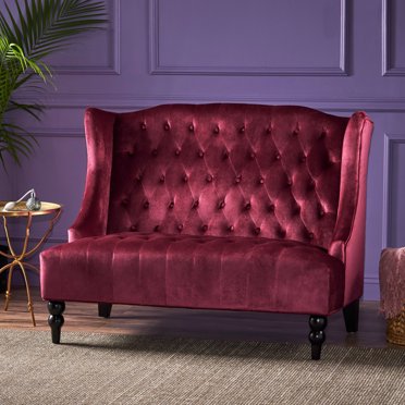 GDF Studio Leona High Back Loveseat, Contemporary Velvet Wingback, Wine ...