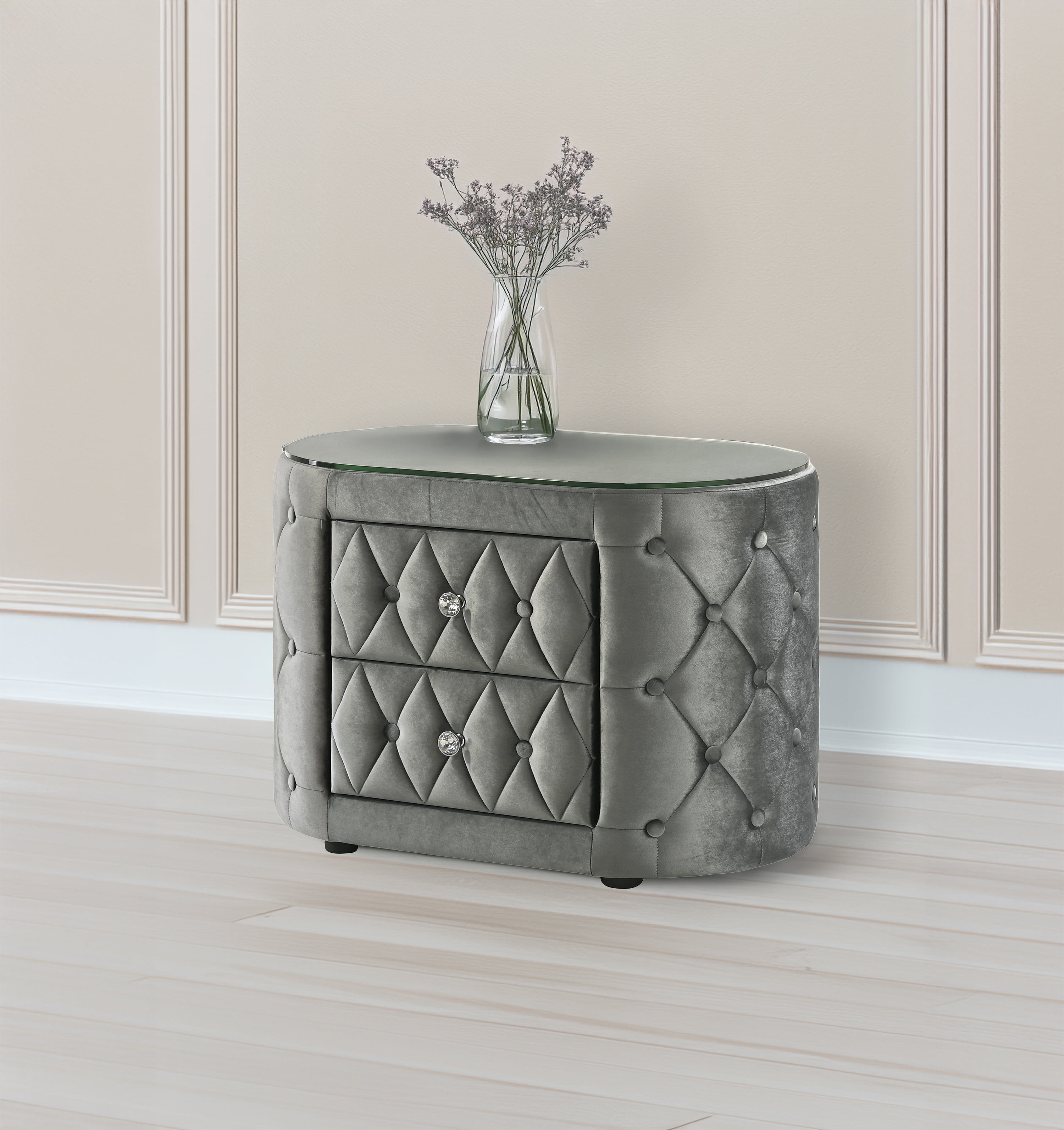 Luxury Tufted Nightstand – 31" Wide Oval Design (22"H) – Plush Gray ...