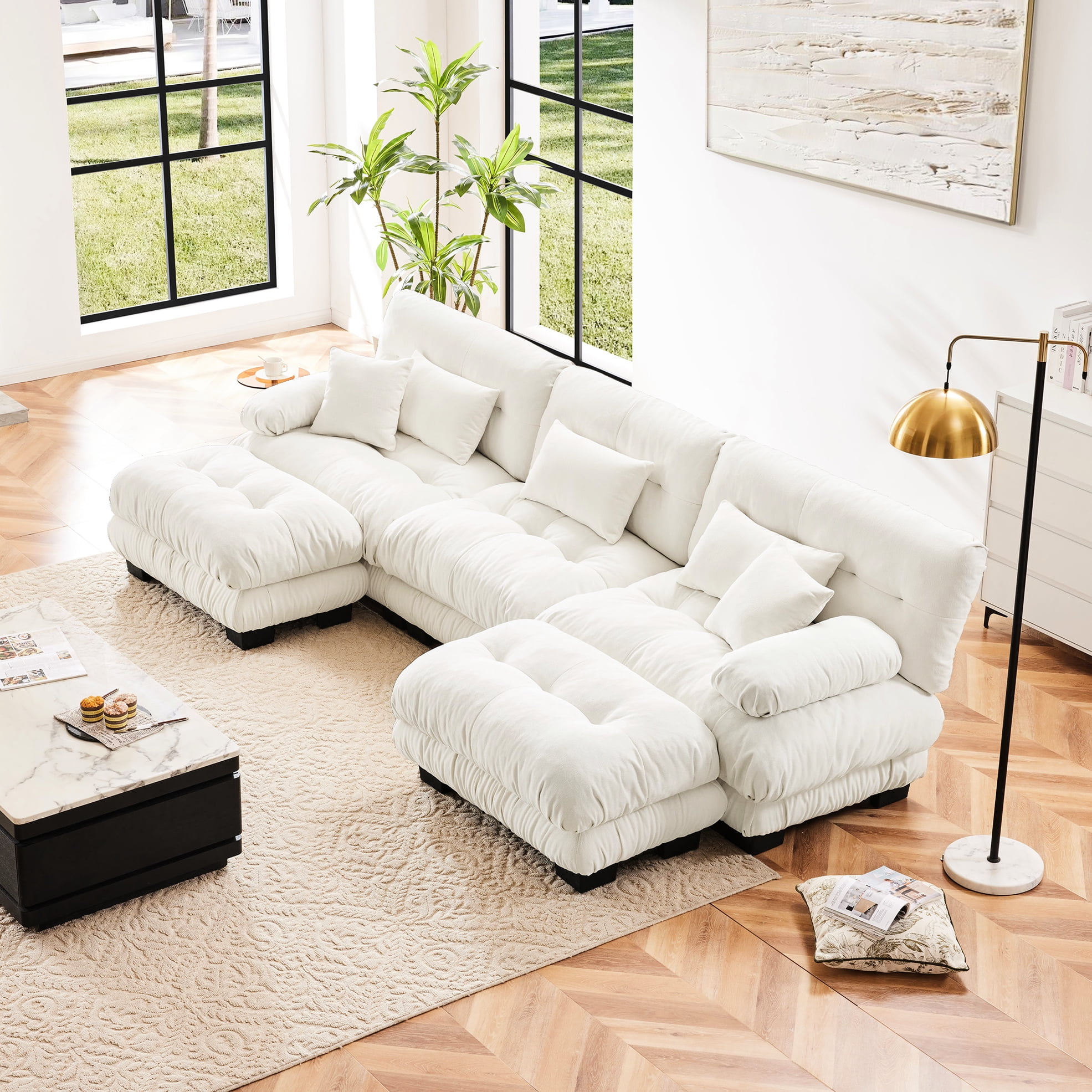 Luxury U Shaped Cloud Couch - Chenille White Oversized For Living Room ...
