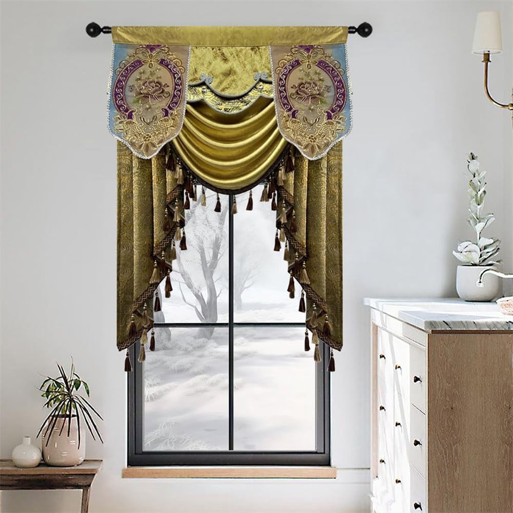 Luxury Valance Waterfall Swag with Tassels for Living Room Bedroom ...