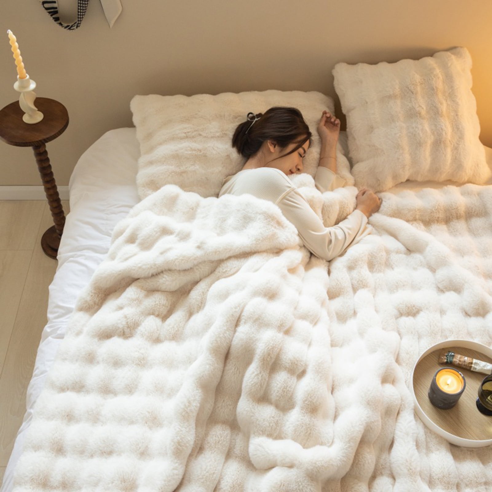 Luxury Velvet Blanket Ultra-Soft Microfiber Pillow Cover Faux Fur ...
