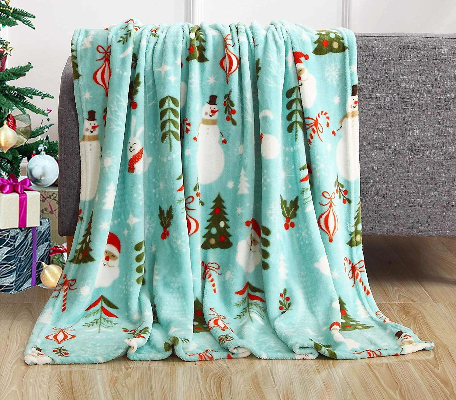Luxury Velvet Christmas Prints Fleece Throw/Blanket -Holiday Theme Home ...