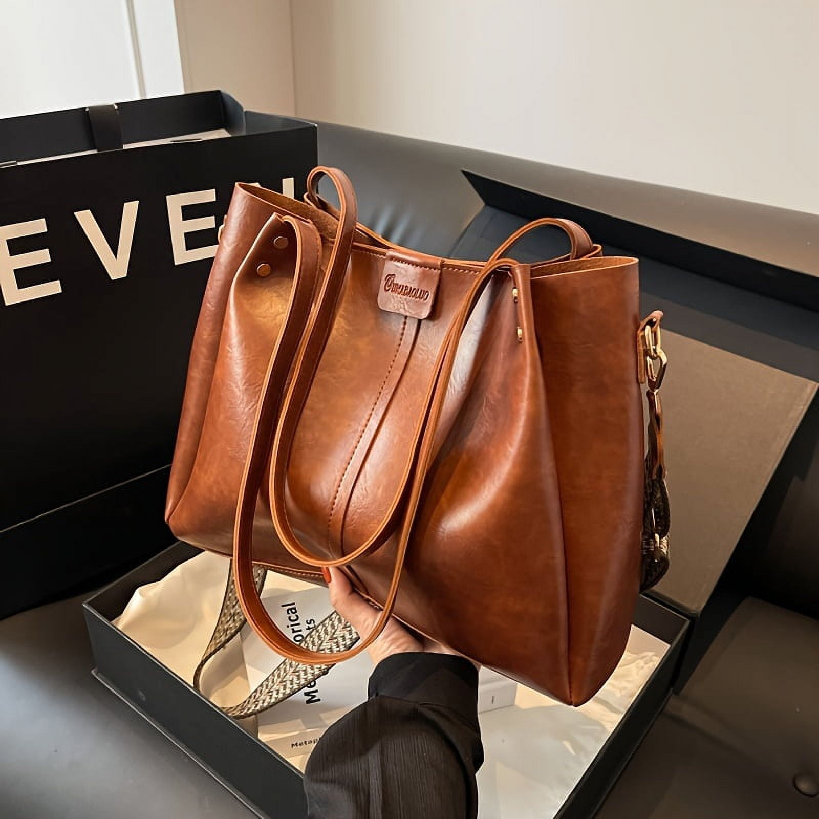 Luxury Vintage Large Capacity Tote Bag For Women, PU Leather Shoulder ...