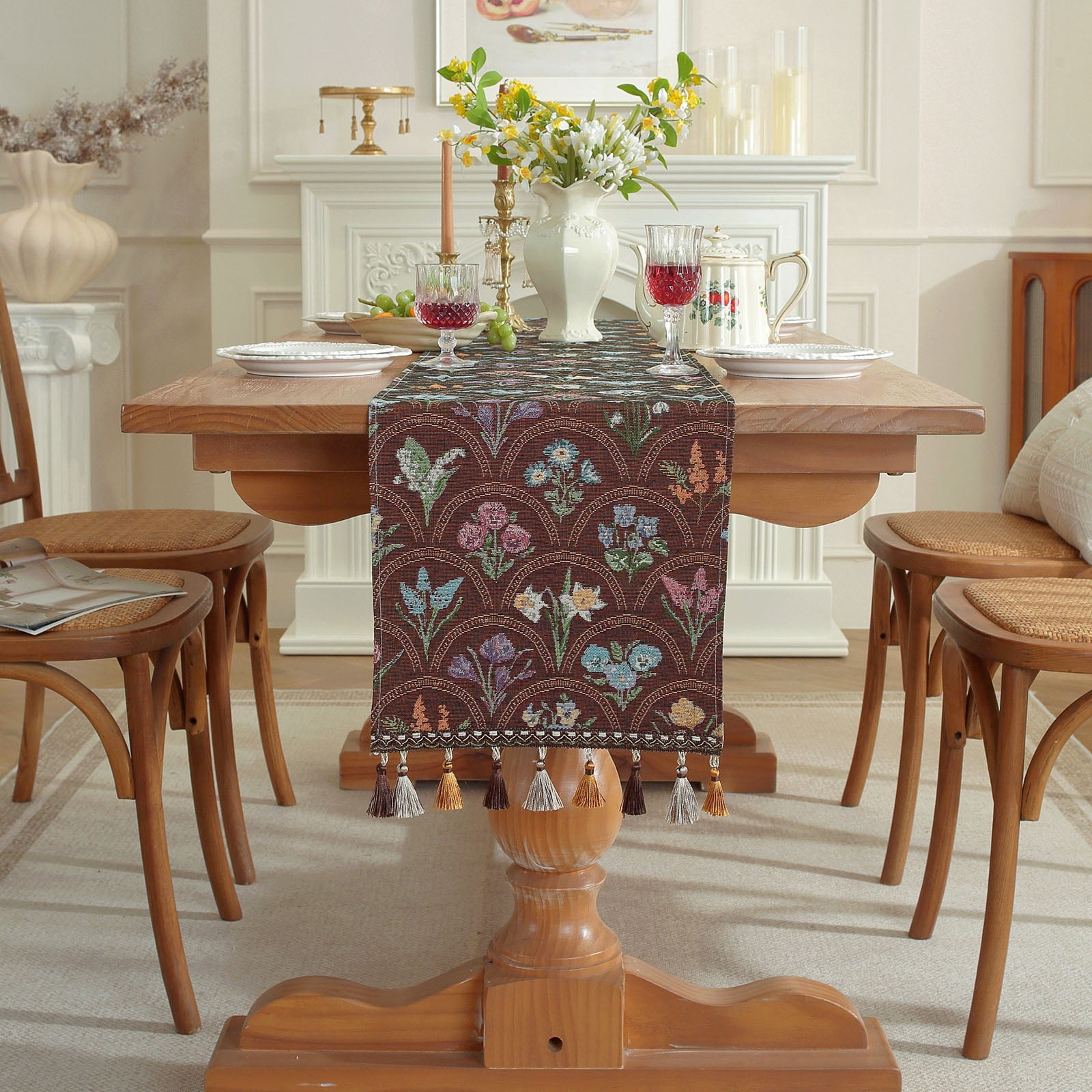 Luxury Vintage Table Runners 72 inches Long Embroidery Jacquard Fabric ...