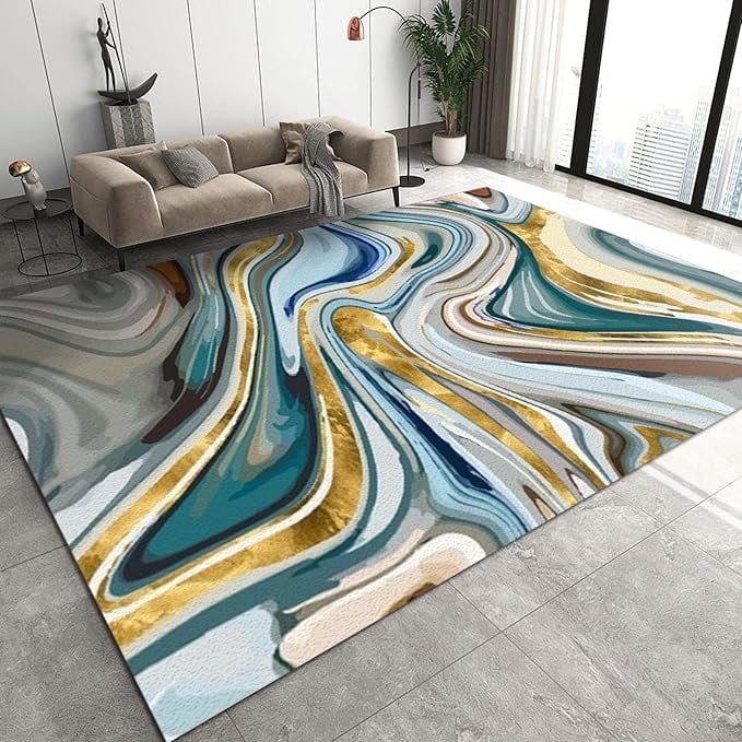 Luxury Vintage Wavy Marble Texture Area Rugs, Abstract Gradient Yellow ...