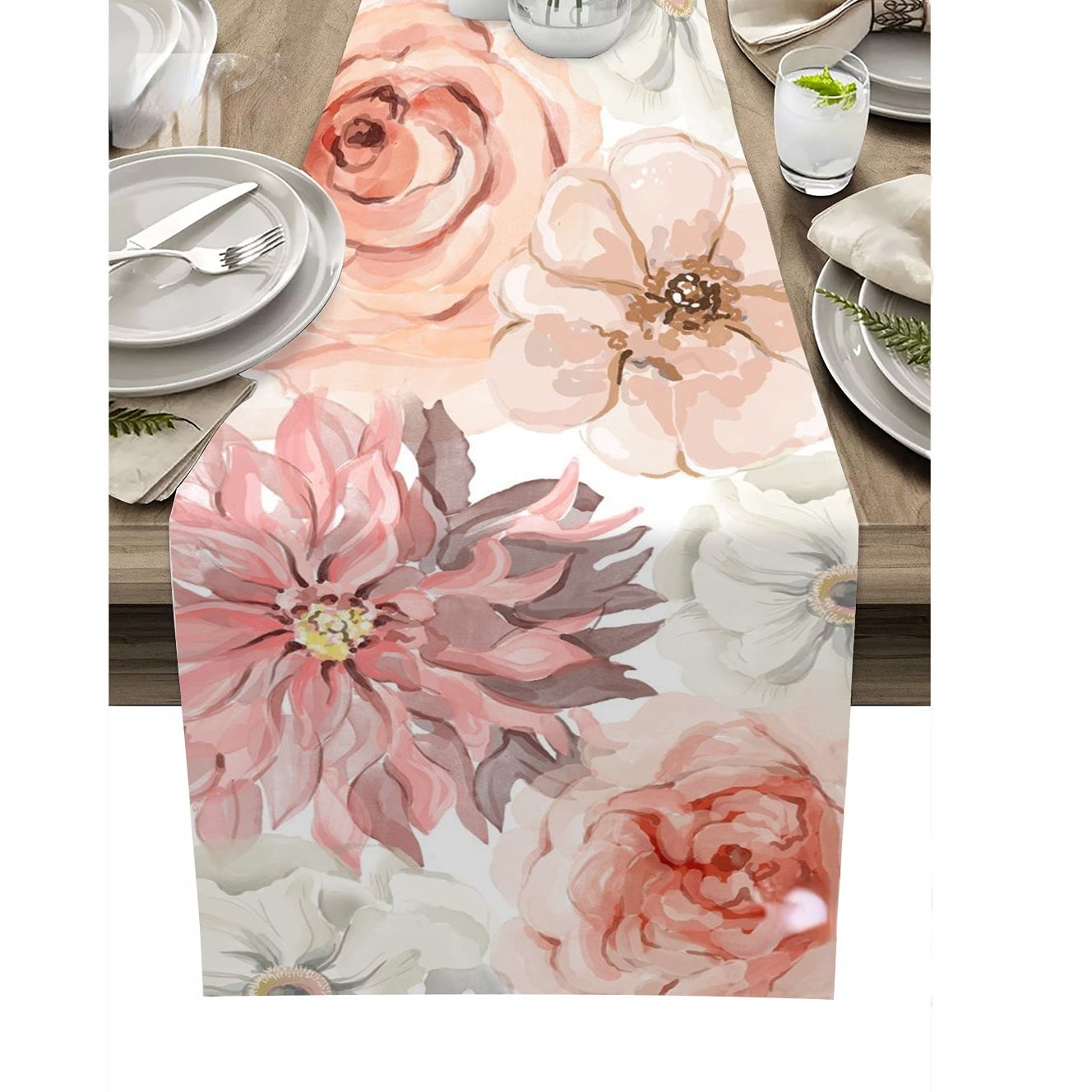 Luxury Watercolor Flowers Table Runner Wedding r Flower Clusters Cover ...