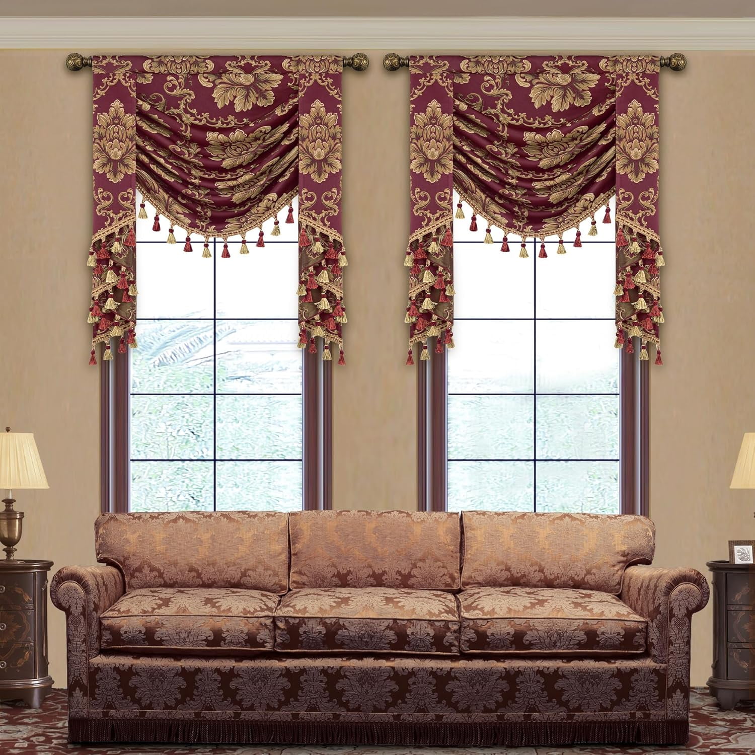 Luxury Waterfall Valances for Living Room, Classic Jacquard Thick Swag ...