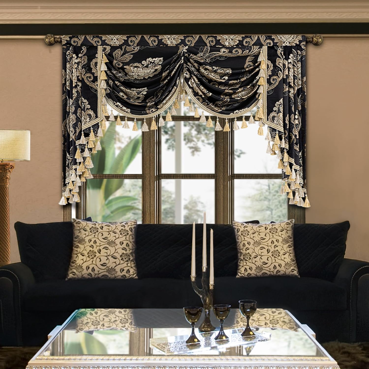 Luxury Waterfall Valances for Windows, Elegant Jacquard Thick Swag ...