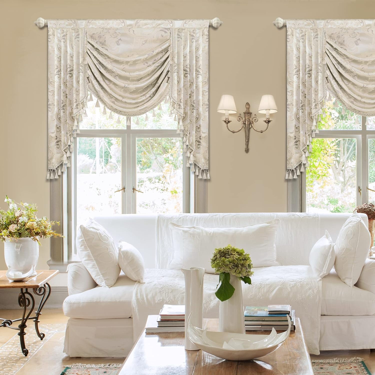 Luxury Waterfall Valances for Windows, Elegant Jacquard Thick Swag ...