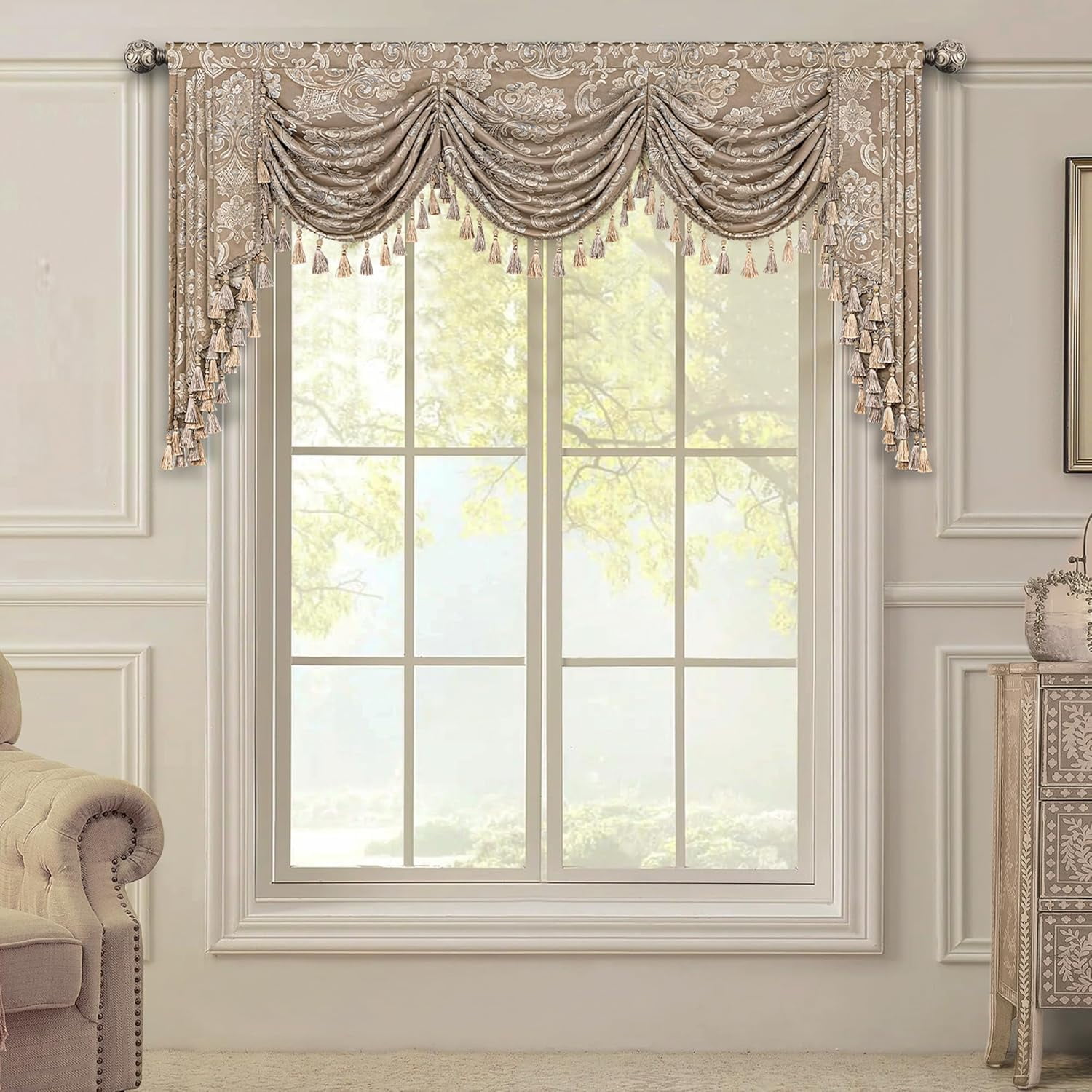 Luxury Waterfall Valances for Windows, Elegant Jacquard Thick Swag ...