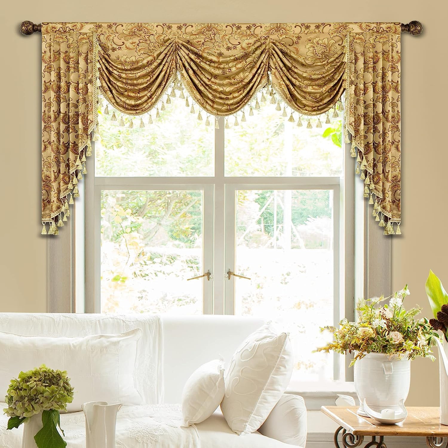 Luxury Waterfall Valances for Windows, Elegant Jacquard Thick Swag ...