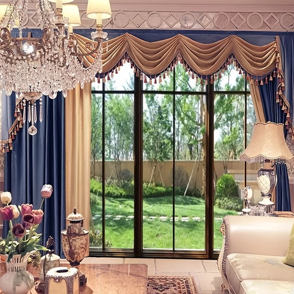 Luxury Waterfall Velvet Valance with Tassels, 1 PIECE, Velcro & Rod ...