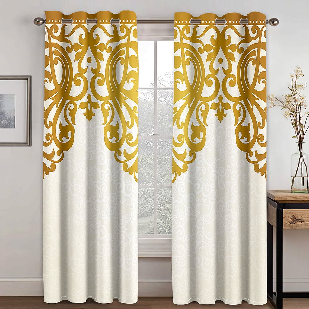 Luxury White Golden Abstract Geometric Window Curtains Blinds For ...