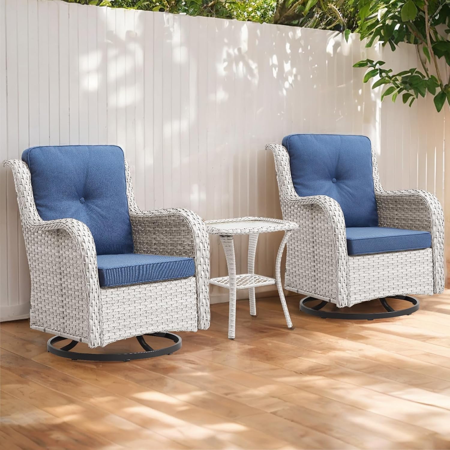 Luxury Wicker Swivel Patio Chairs Set of 3, Outdoor Swivel Rocking ...