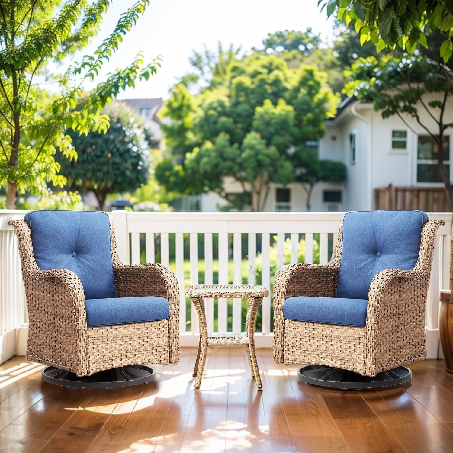 Luxury Wicker Swivel Patio Chairs Set of 3, Outdoor Swivel Rocking ...