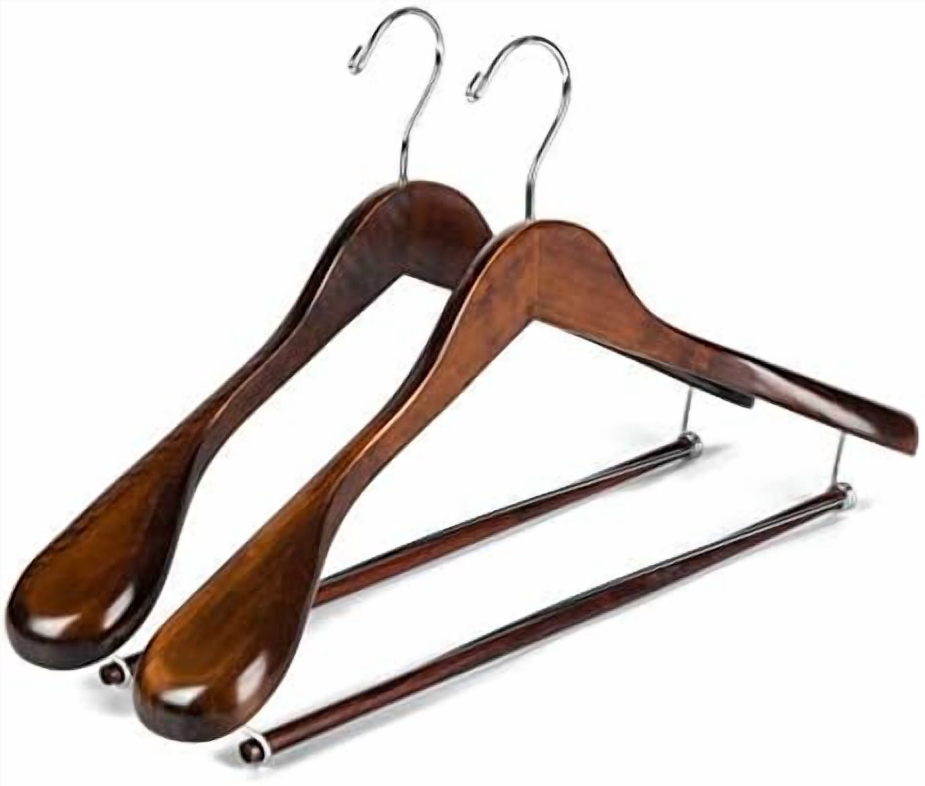 Luxury Wide Shoulder Wooden Hangers 2 Pack, with Locking Bar, Smooth ...