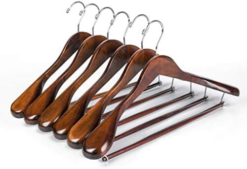 Luxury Wide Shoulder Wooden Hangers 6 Pack, with Locking Bar, Smooth ...