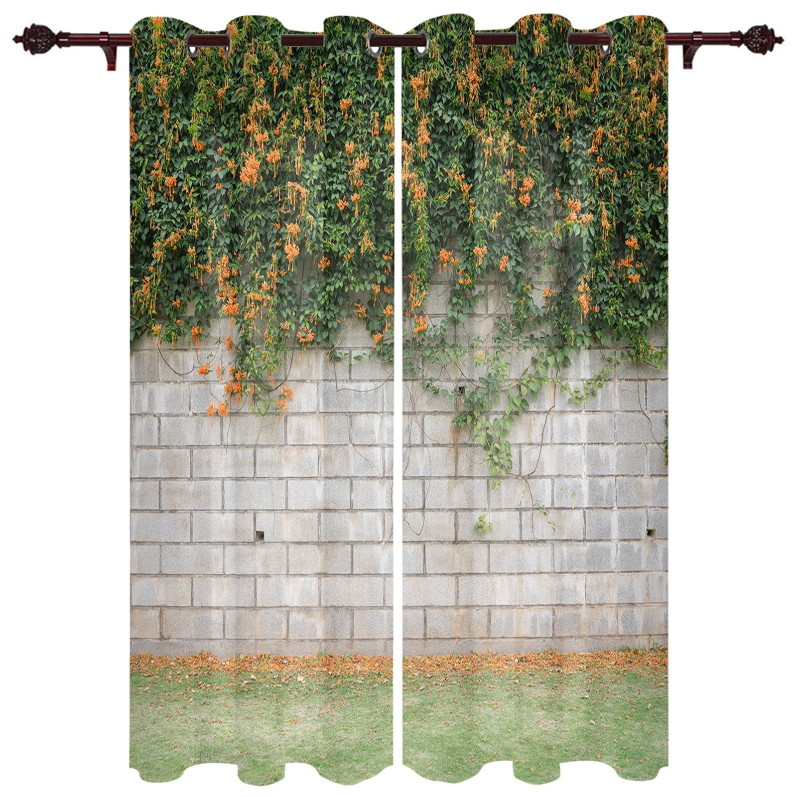 Luxury Window Curtain Red Brick Wall Flowers Hotel Home Living Room ...