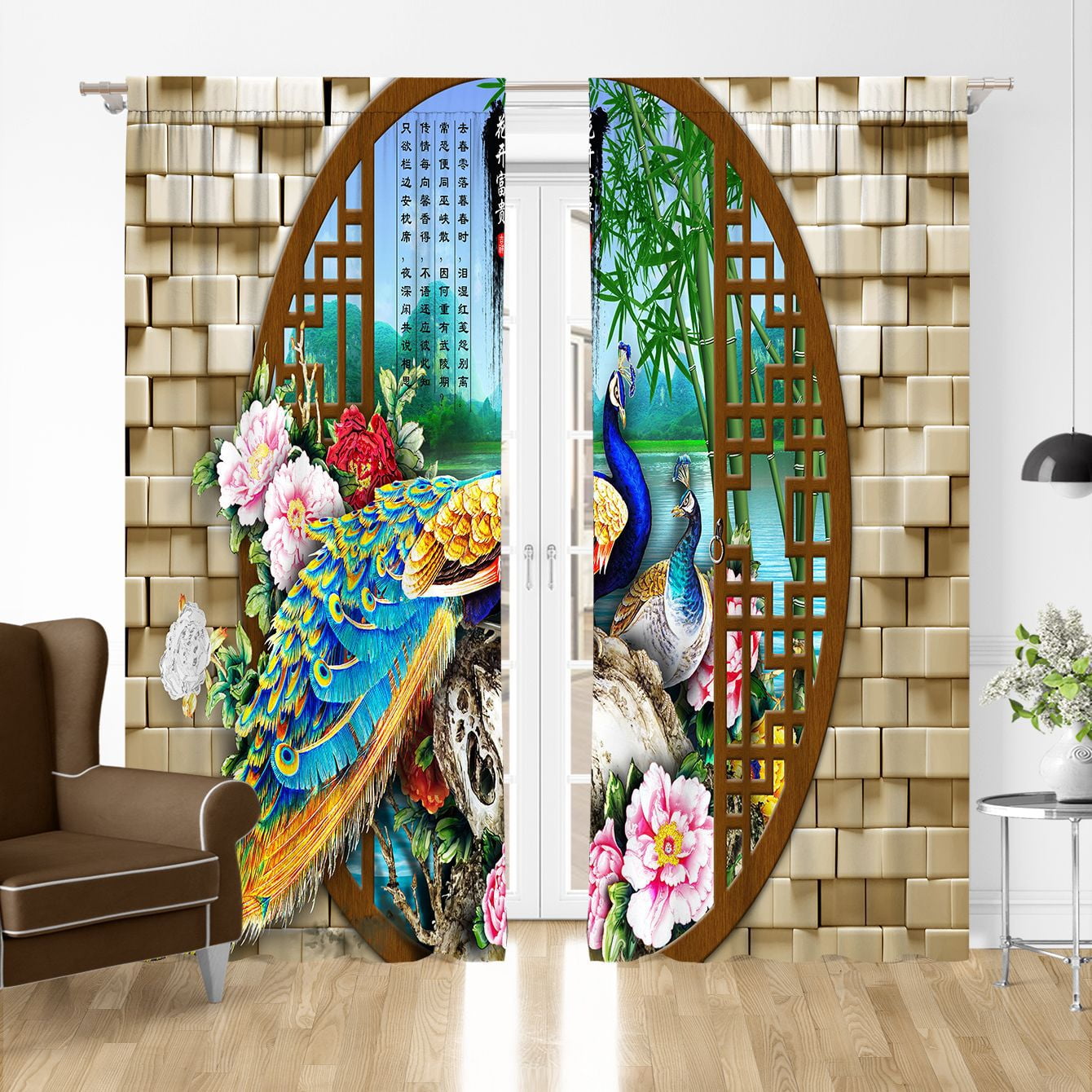 Luxury Window Curtains Blue Flower Peacock Window Curtains Binds for ...