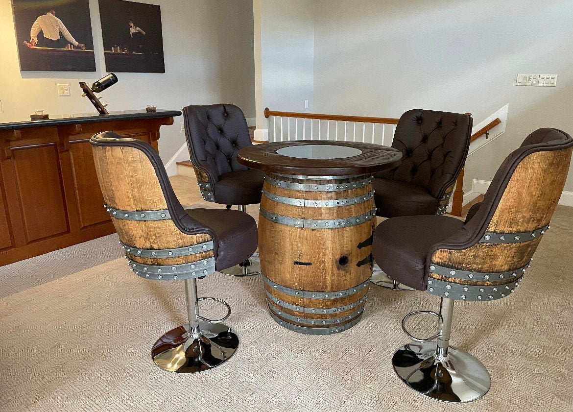 Luxury Wine Barrel Bar Stool - Handcrafted Reclaimed Wood Chair - Pub ...