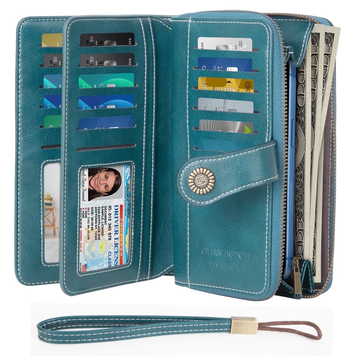 Women's RFID Blocking Bifold Leather Wallet - 23 Card Slots, 2 ID ...