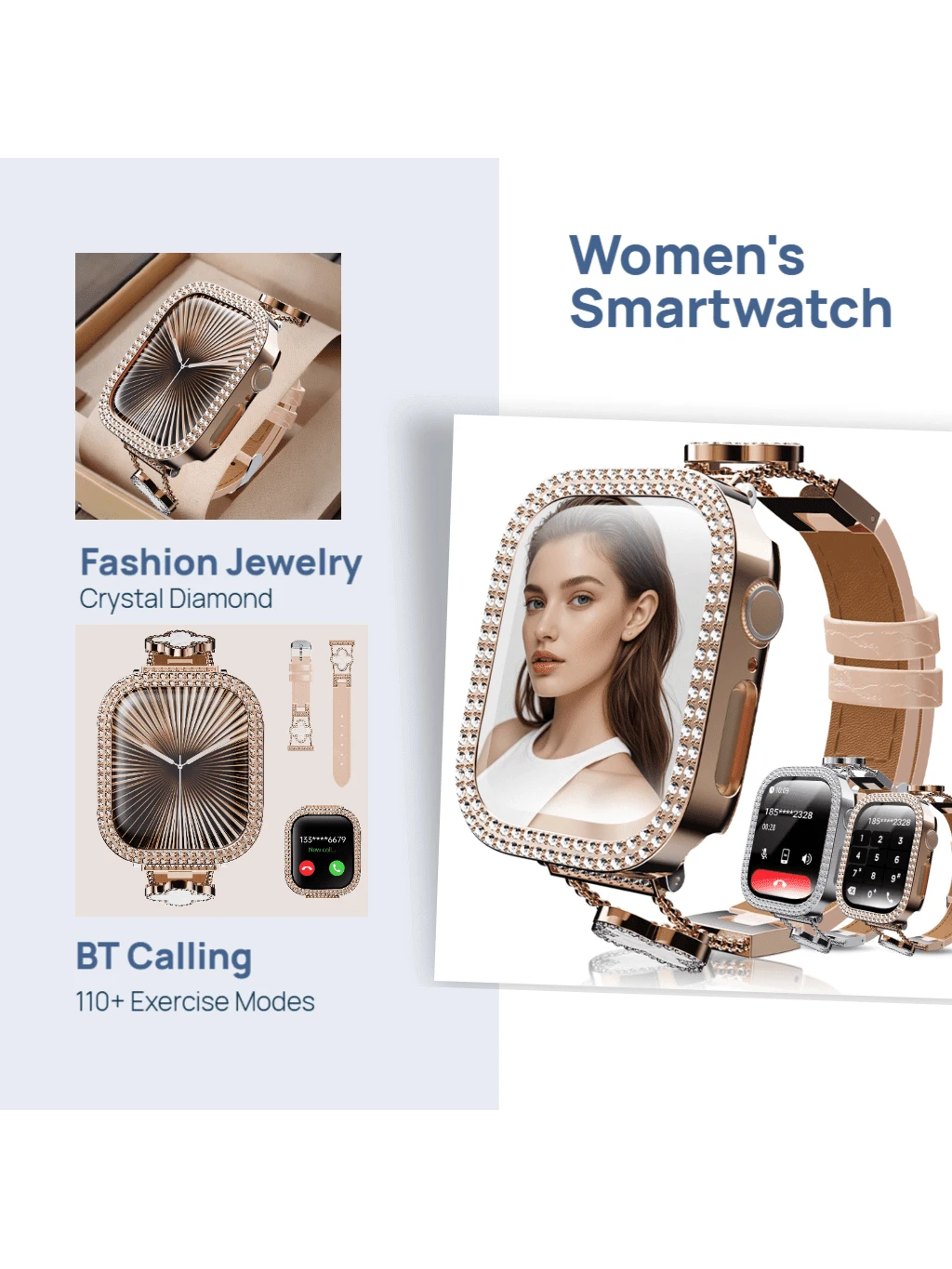 Luxury Women's Smartwatch - Bling Crystal Rhinestones, BT Calling ...