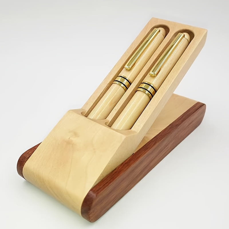 Luxury Wooden Pen Gift Set with Convertible Pen Case Stand, 2 Smooth ...