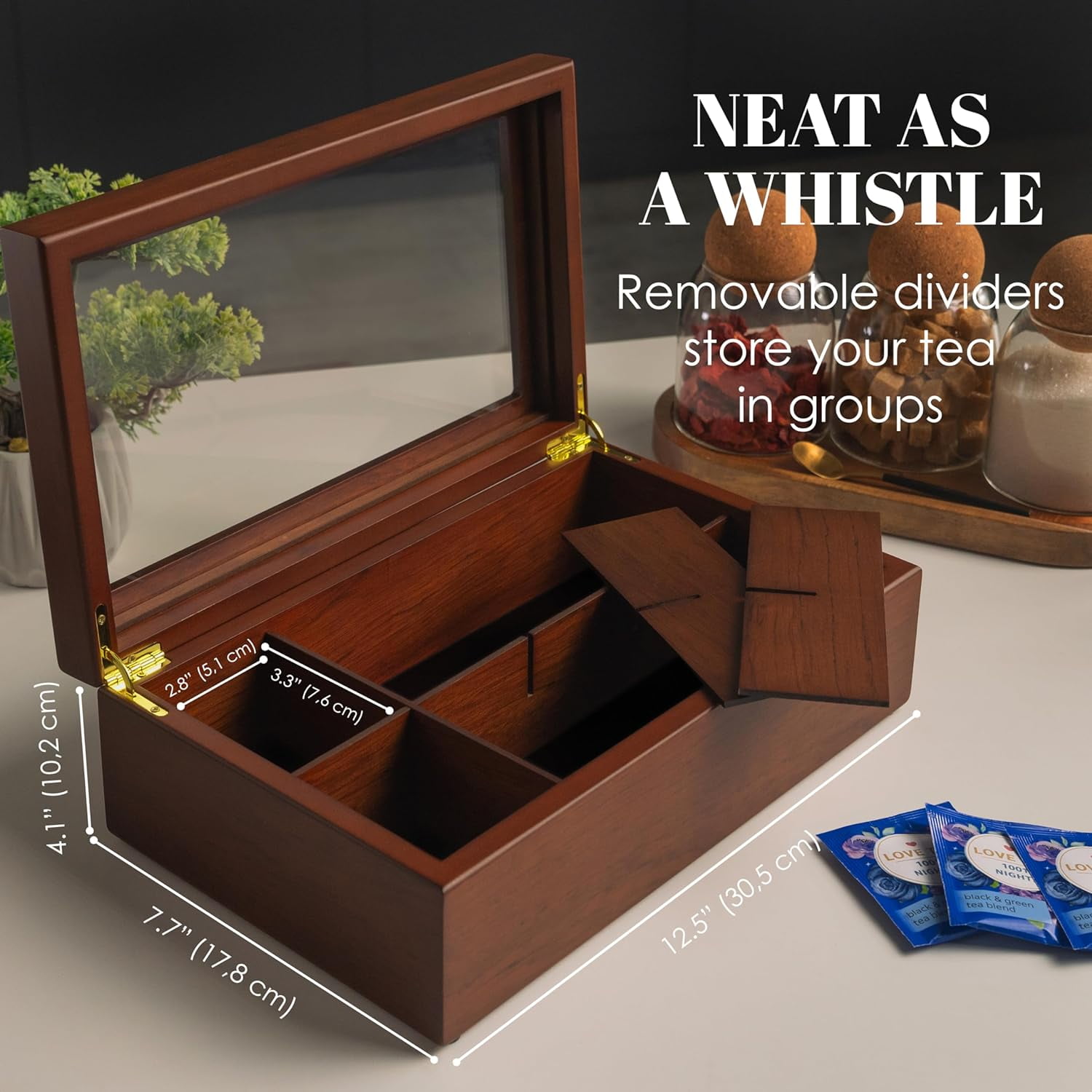 Luxury Wooden Tea Bag Organizer - 8 Compartment Tea Storage Chest ...