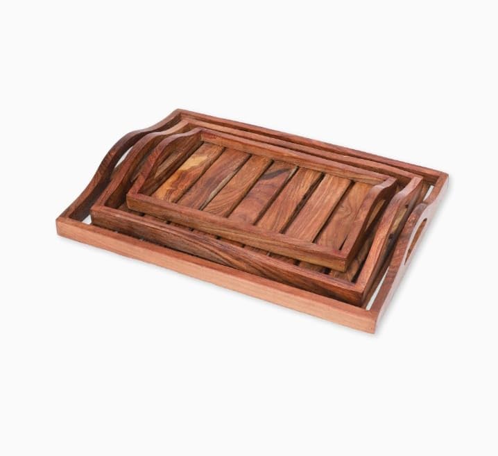 Luxury Woodworks Set of 3 Wooden Serving Trays with Handles Rustic ...