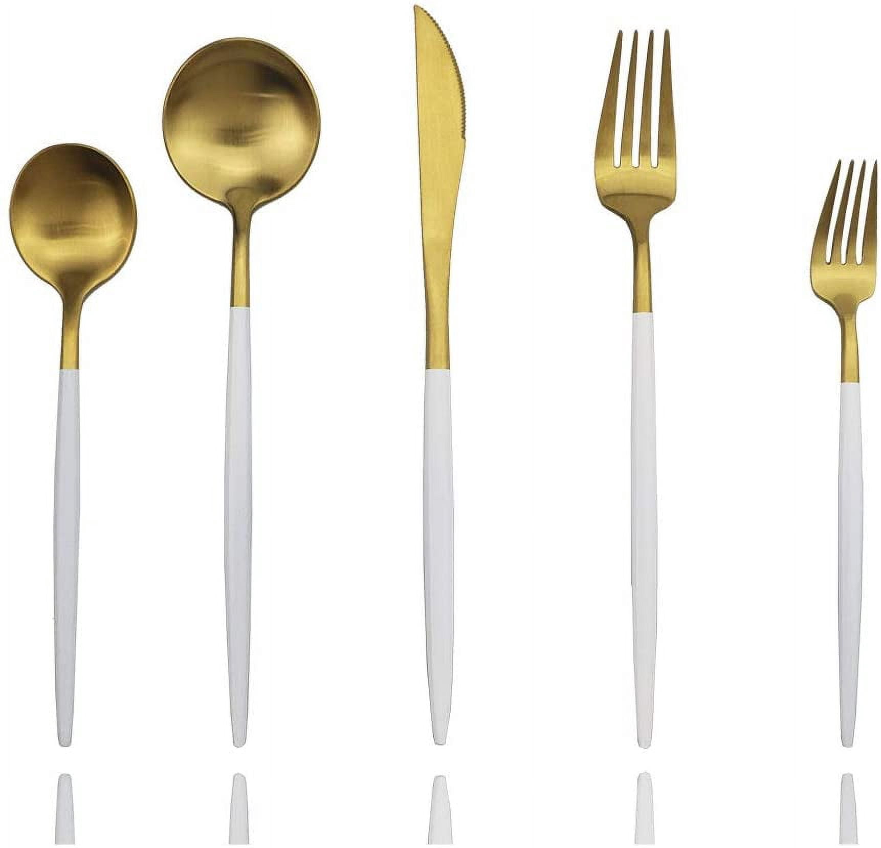 Luxury Wthie Gold Flatware, Silverware Sets, 20-piece Elegant Cute 18/ ...