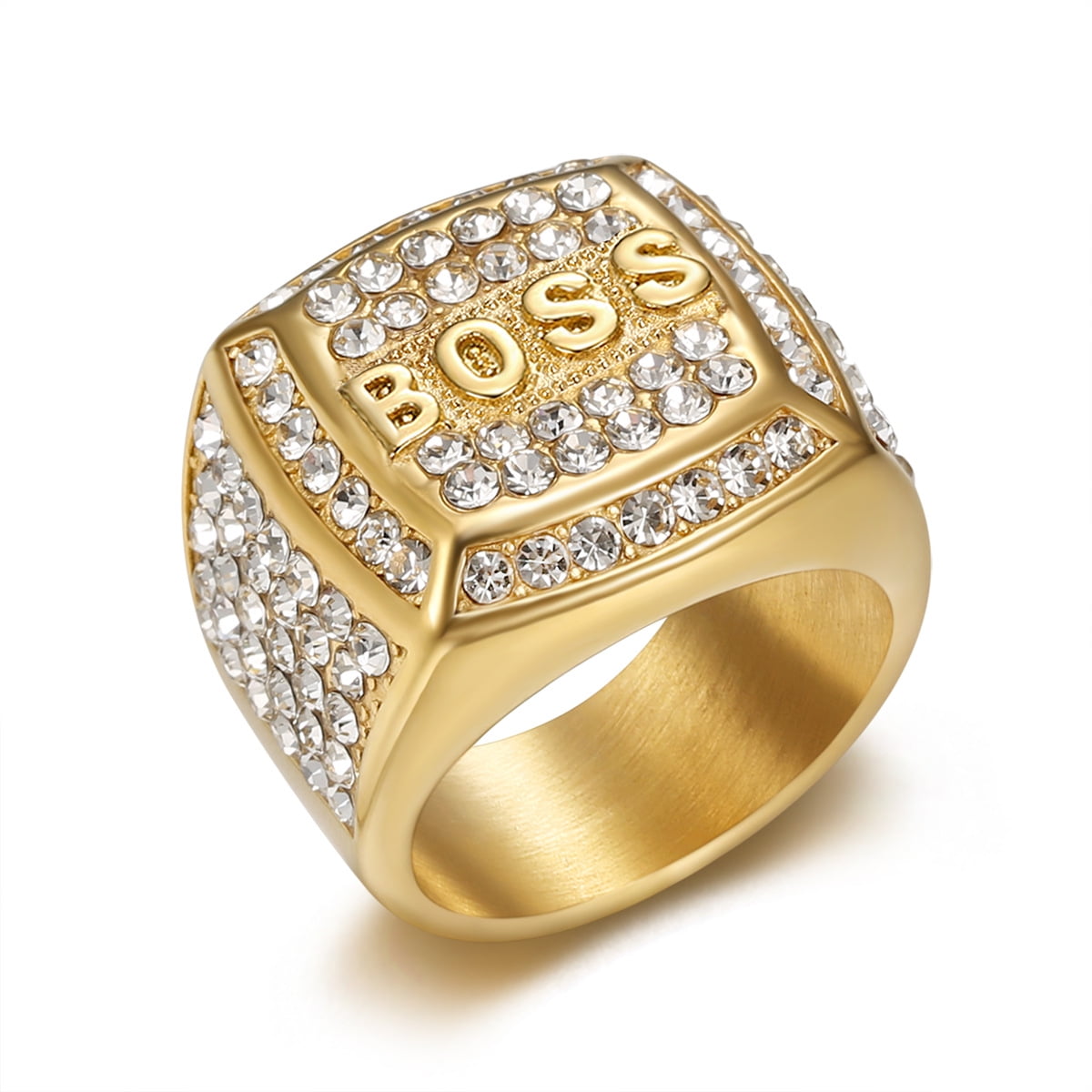 Luxury Zircon Boss Hip Hop 14K Yellow Gold Rings for Men Women Couple ...