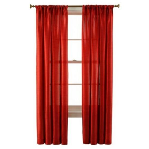Luxury elegant 2 piece MR2 red curtain semi sheer voile rod pocket ...