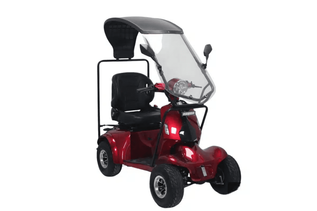 LuxuryTon X-1000 Red Electric Mobility Scooter with Roof, Fat Tire 4 ...