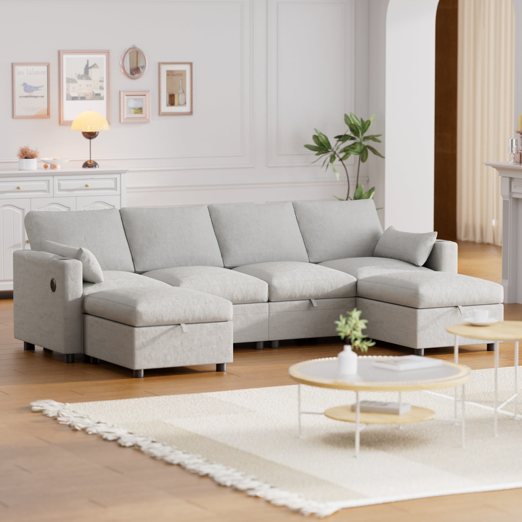 Luxvie 107" Fabric U Shaped Modular Sectional Sofa with Storage, 4 ...