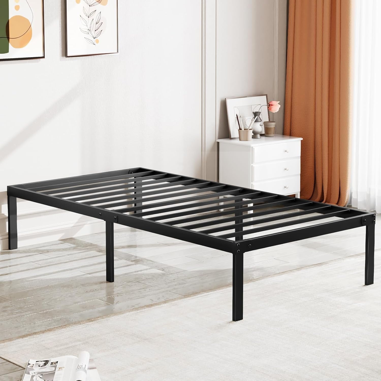 Luxvie 14" Twin Bed Frame Metal Platform Bedroom Frames with Maximun ...