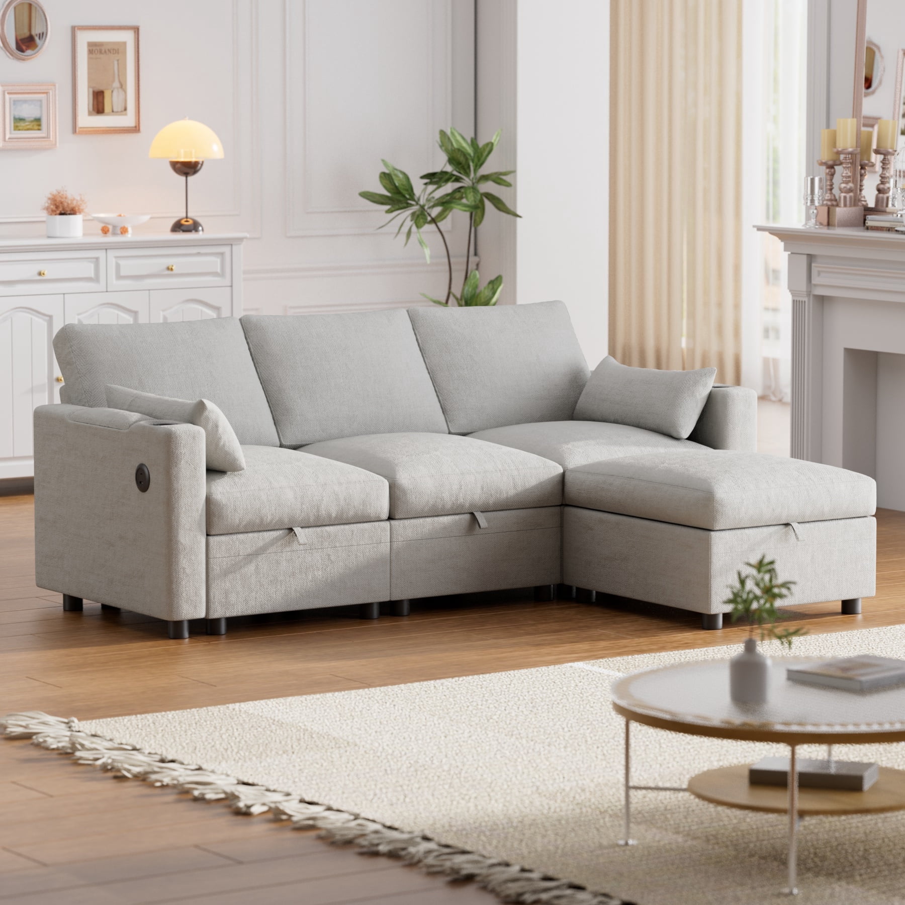 Luxvie 83" Fabric L Shaped Modular Sectional Sofa Couches with Storage ...