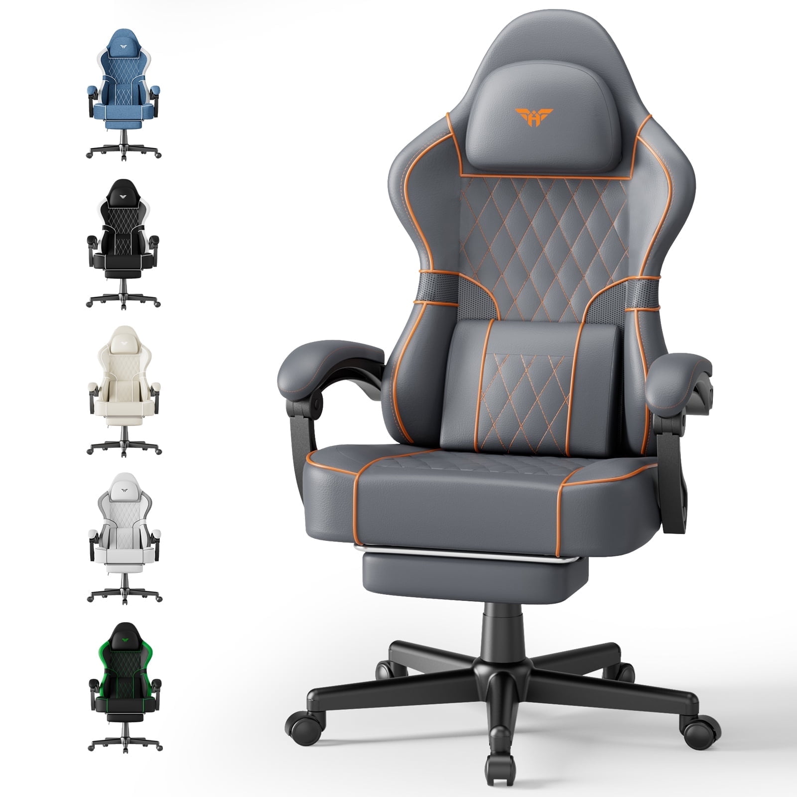 Luxvie PU Leather Gaming Chair with Footrest High Back Ergonomic Office ...