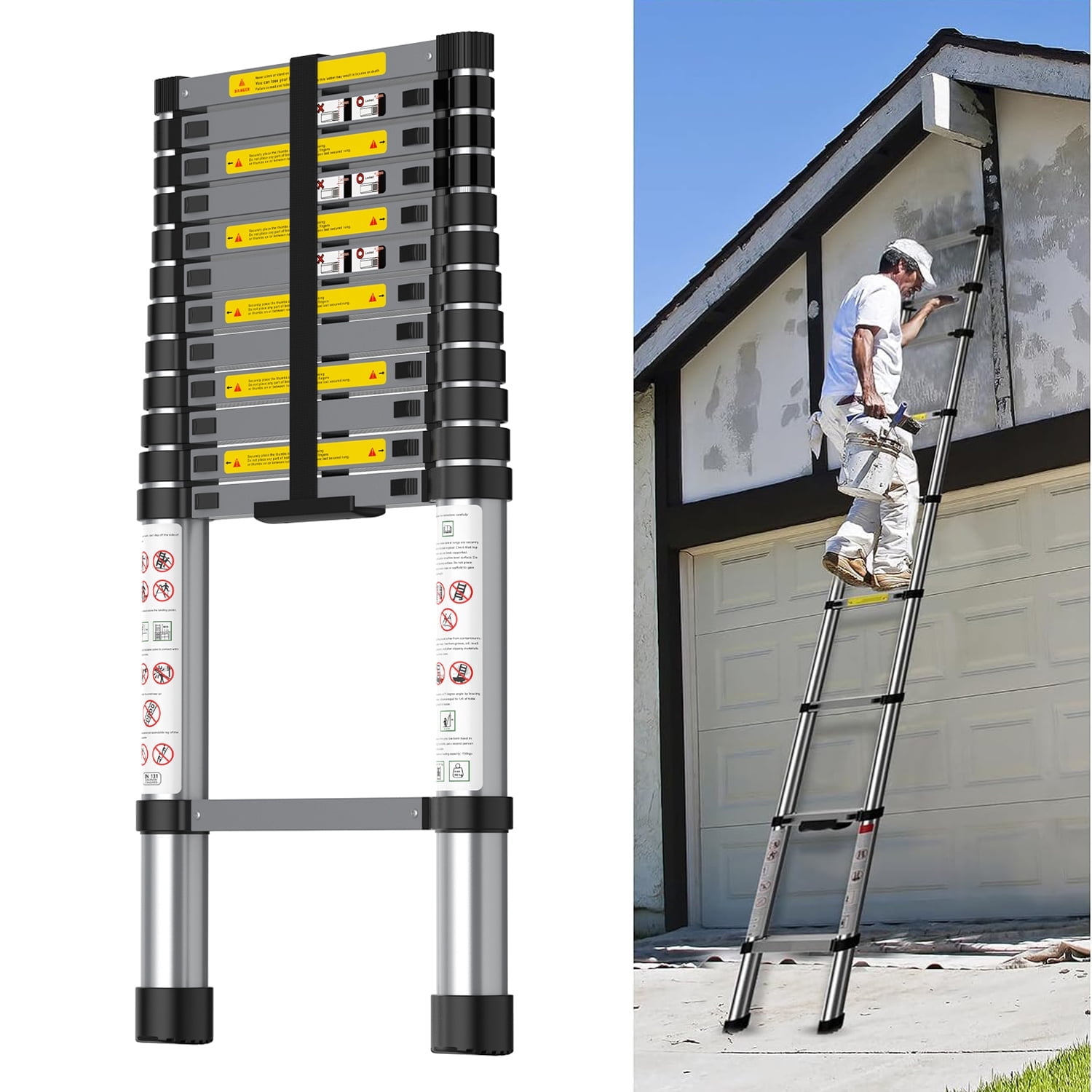Luxvie Telescoping Ladder 12.5FT Aluminum Extension Ladder Multi ...