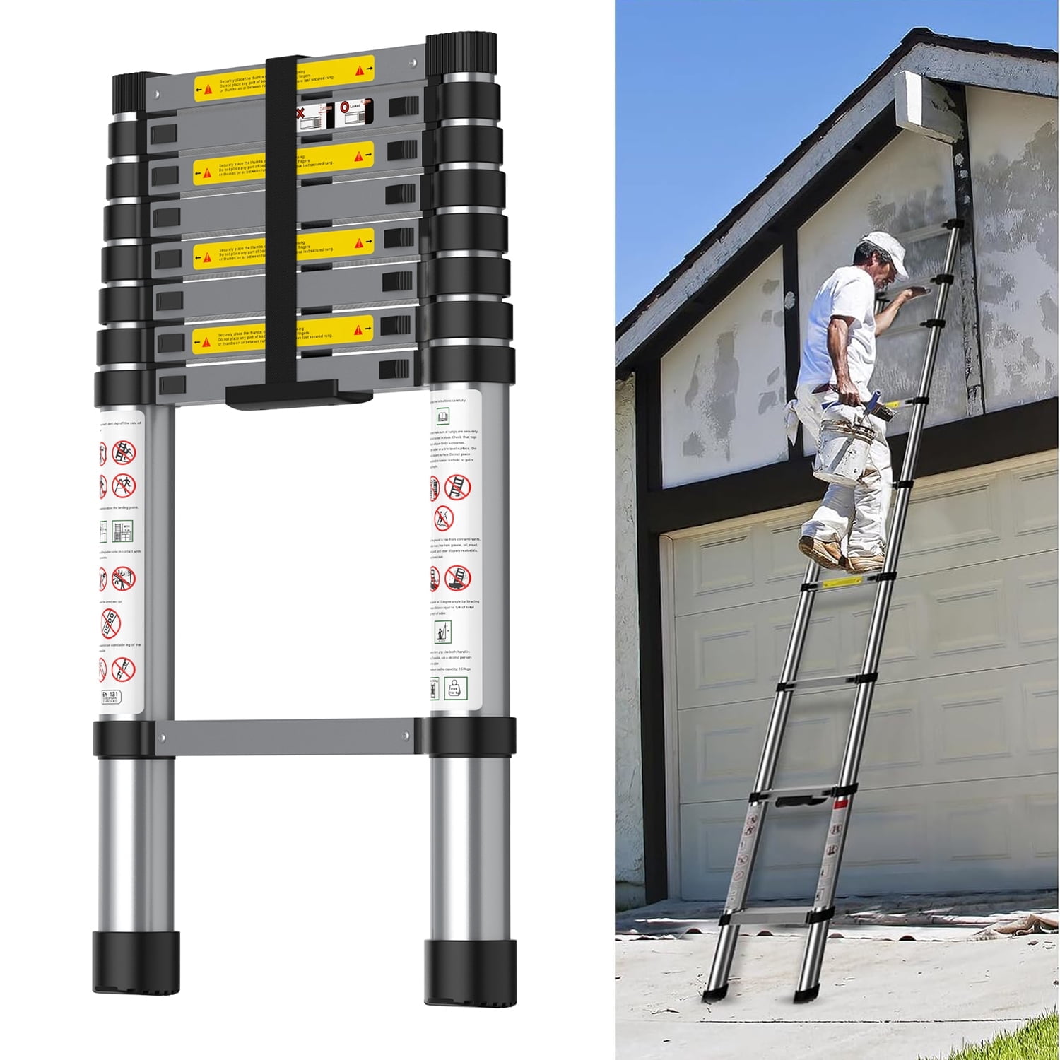 Luxvie Telescoping Ladder 8.5FT Aluminum Extension Ladder Multi-Purpose ...