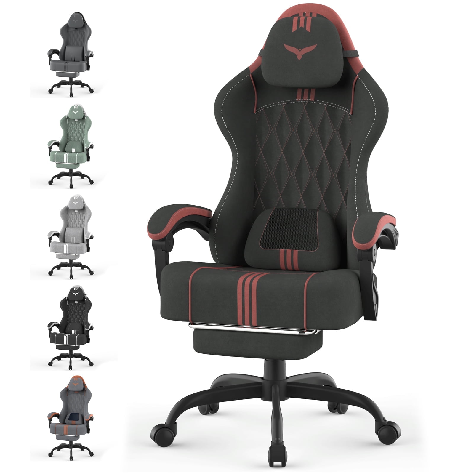 Luxvie Velvet Fabric Gaming Chair With Footrest, Ergonomic Comfortable ...