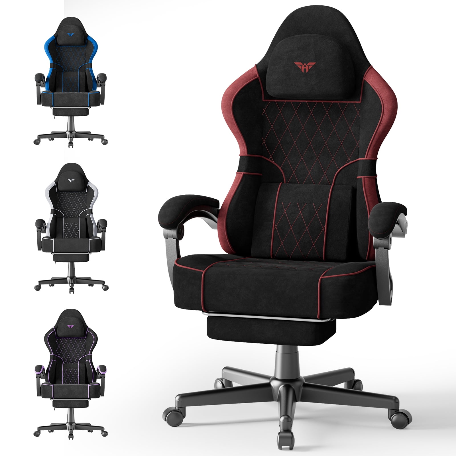 Luxvie Velvet Fabric Gaming Chair with Footrest High Back Ergonomic ...