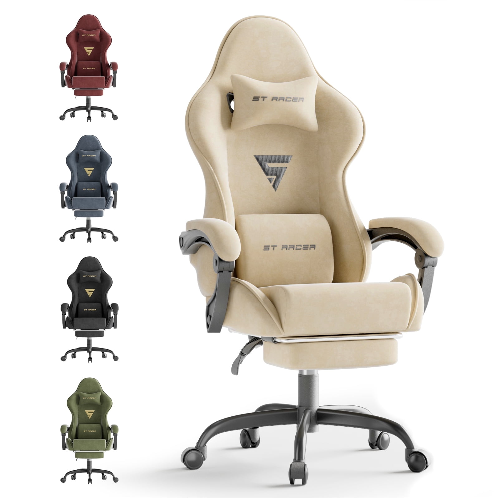 Luxvie Velvet Fabric Gaming Chair with Footrest High Back Ergonomic ...