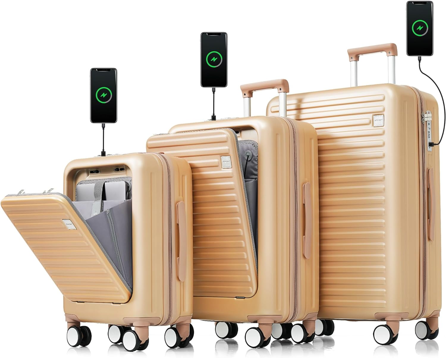 LuxyHoom 3pcs Luggage Sets, Expandable Smart Suit Case Set of 3 with ...