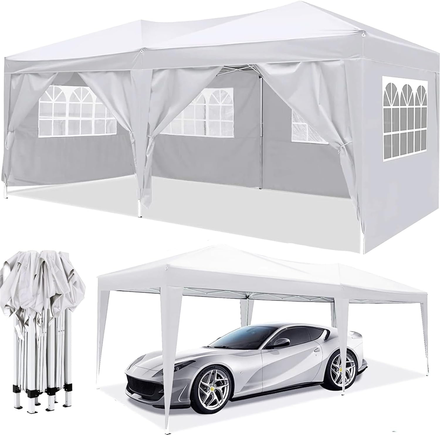 LuxyHoom Canopy Tent, 10x20 Pop Up Canopy Tent with 6 Removable ...