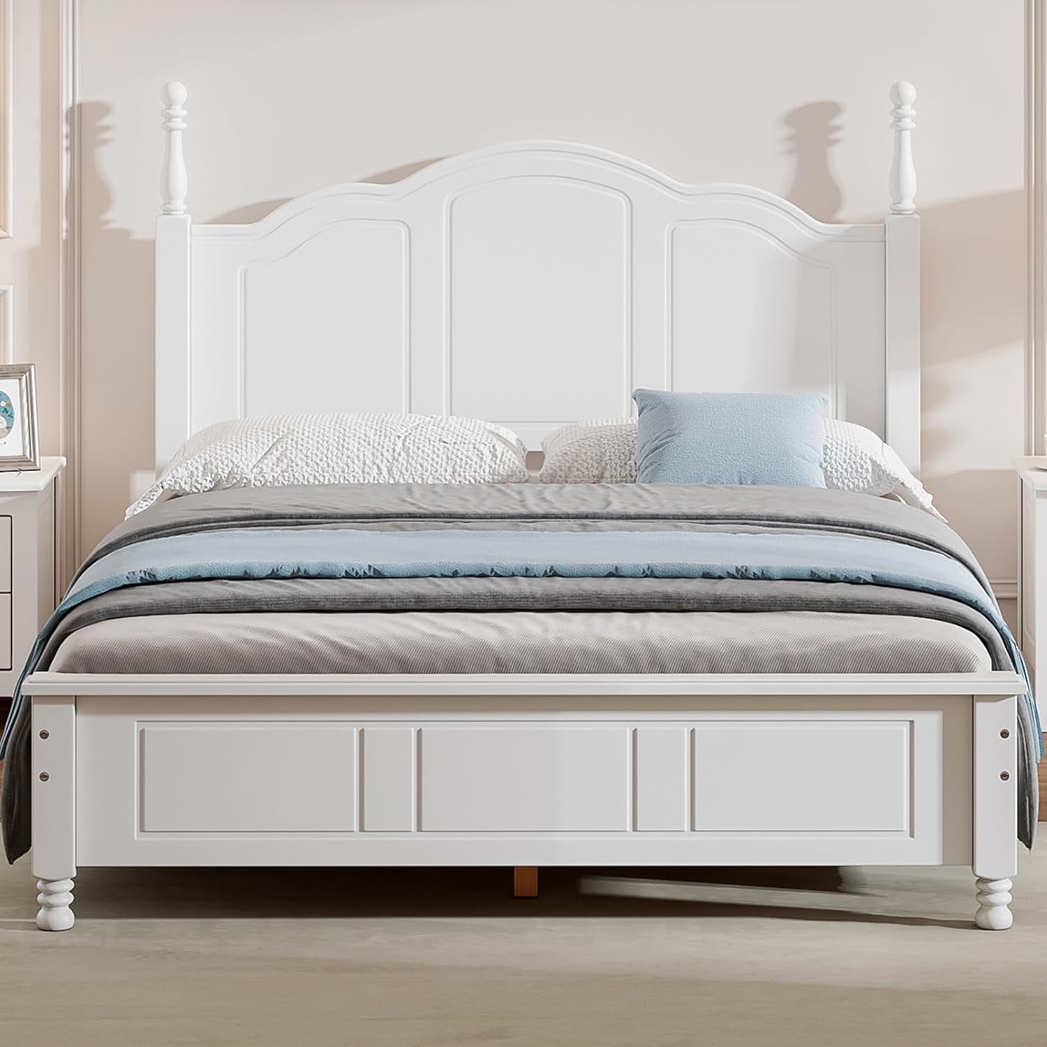 LuxyHoom Full Size Bed Frame, Solid Wood Foundation, Classic Wood ...