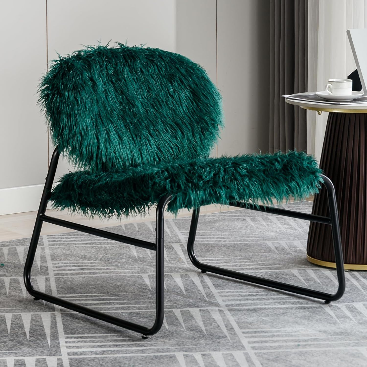 LuxyHoom Modern Accent Chair, Comfy Faux Fur Chair, Green Fluffy Chair ...