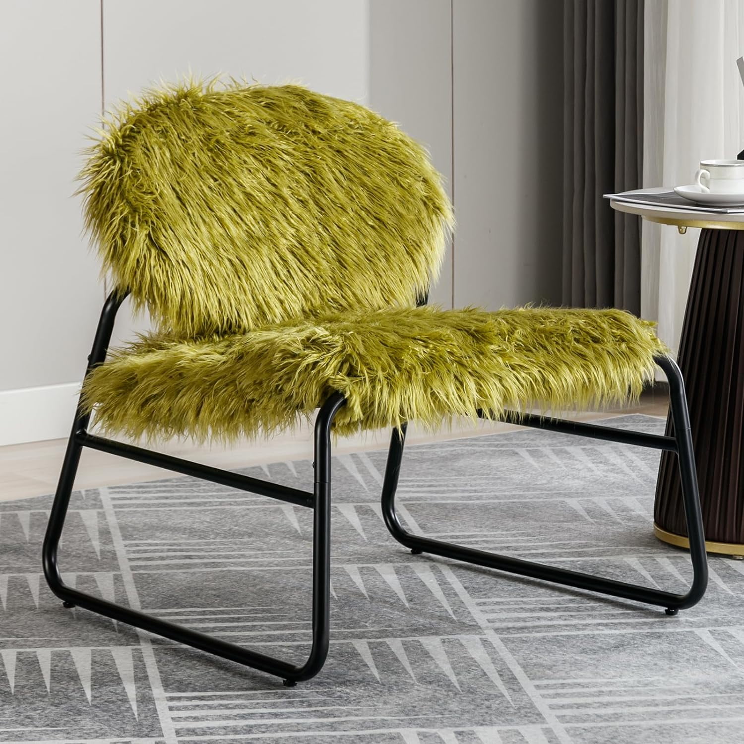 LuxyHoom Modern Accent Chair, Comfy Faux Fur Chair, Olive Fluffy Chair ...