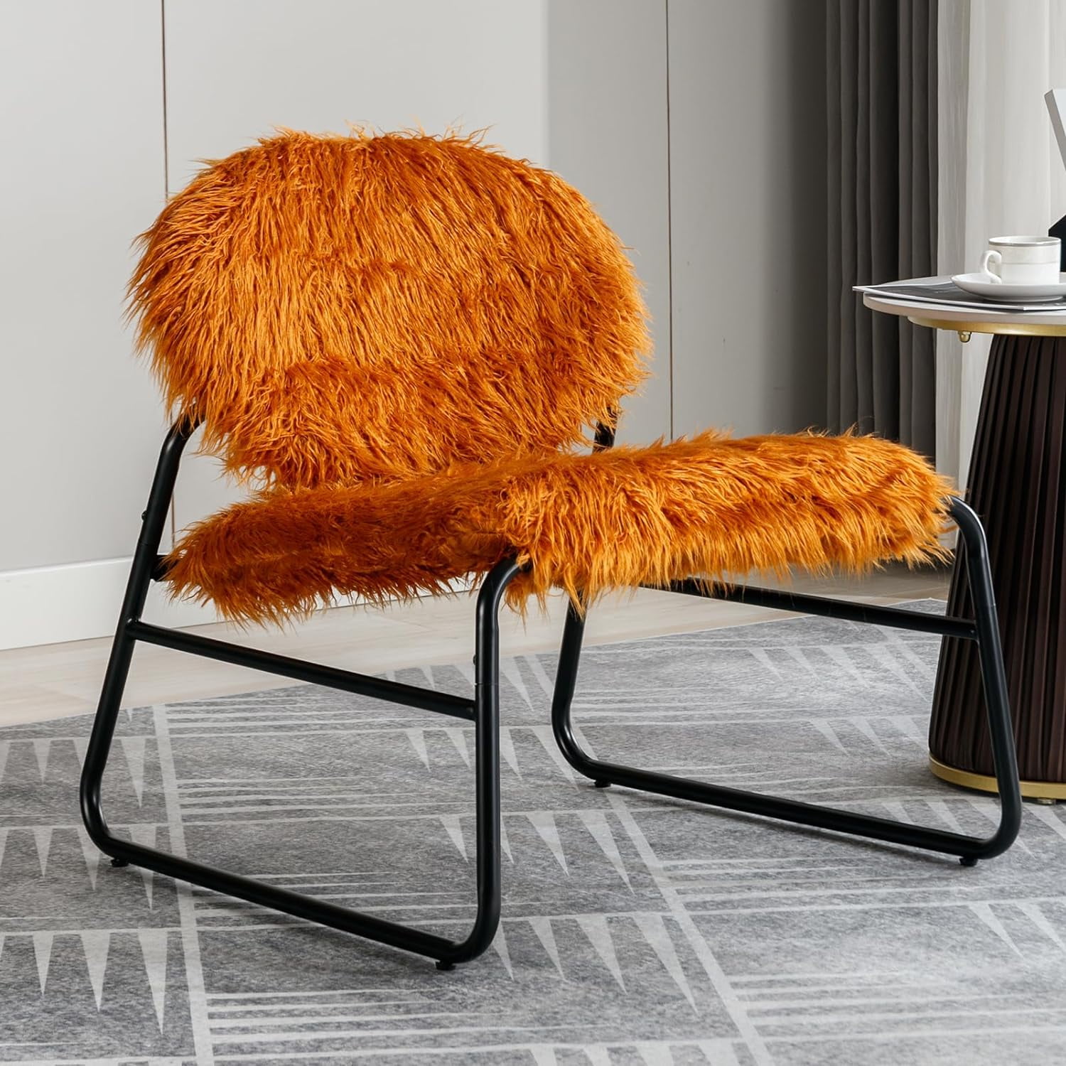 LuxyHoom Modern Accent Chair, Comfy Faux Fur Chair, Orange Fluffy Chair ...