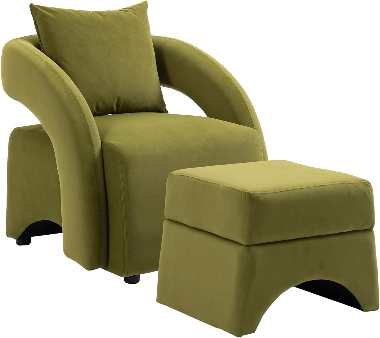 LuxyHoom Modern Accent Chair with Ottoman, Comfy Velvet Upholstered ...