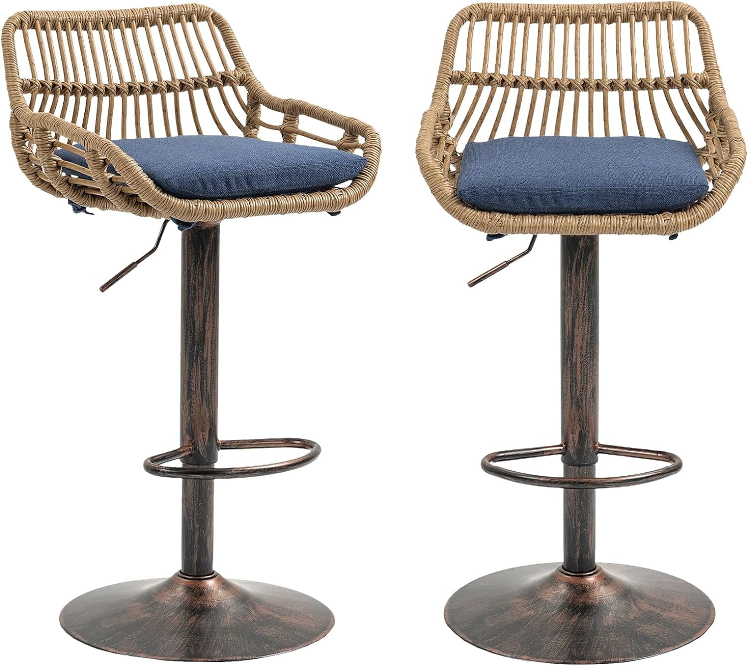 LuxyHoom Modern Rattan Bar Stools, Linen Dining Bar Stools, Kitchen Bar ...